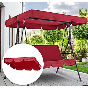 Outdoor Swing Canopy Replacement,Waterproof Patio Chair Top Cover for Swing, 2 & 3 Seater Garden Porch Seat Furniture Sun Shade Patio Swing Hammock Top Sunproof Cover for Patio Garden Yard (E/Red)