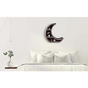 Moon Shelf Floating and Tabletop Shelf,Crescent Moon Wall Decor for Crystal Display,Moon Phase Hanging Crystal Holder,Boho Decor for Room,Rustic Farm House Home Halloween Decor (Retro White,4Layers)