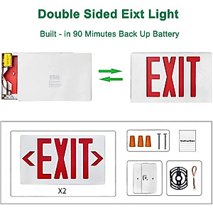 Red Exit Sign with 90 Minutes Battery Backup, Double-Sided Red Fire Safety Emergency Exit Sign Lights, ABS Fire Resistance (UL-Certified 120-277V) (2pack)