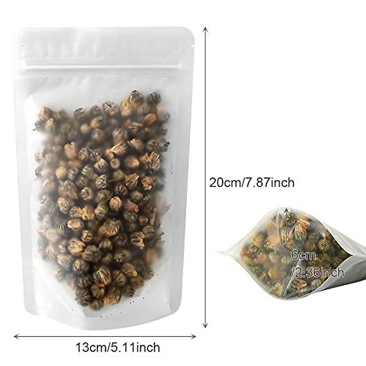 SumDirect 50Pcs 5x8 inches Matte Frosted (Not Clear) Zipper Resealable Stand Up Drink Bags,Snack Food Tea Packing Drinking Pouches - 5x8inches