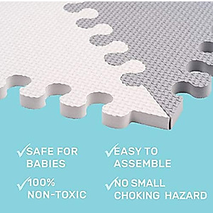 Baby Play Mat, Thick Floor Mats for Crawling, Easy-to-Clean Play Mat with 16 Tiles for Multiple Patterns Assembly, Grey and White, 49” X 49” - BabyLUV