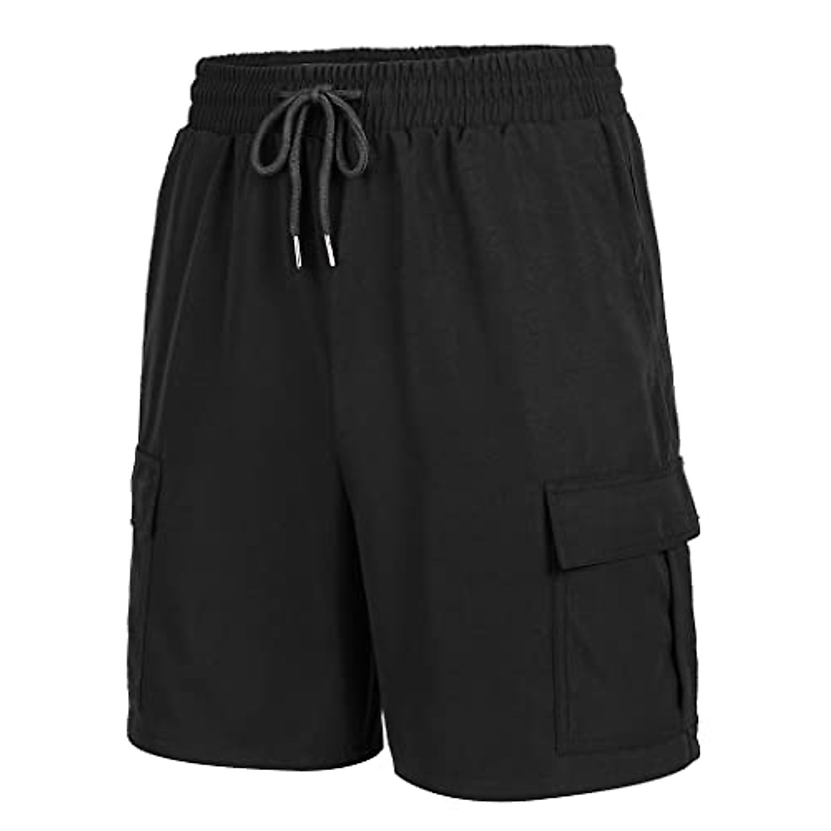 Wataxii Men's Elastic Waist Cargo Shorts Quick Dry Work Shorts Lightweight Hiking Shorts with Multi-Pocket