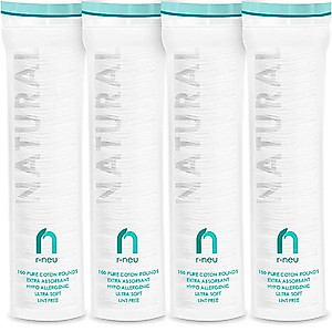 R-Neu Premium [Turkish] Cotton Rounds, 400 Count, Stitched, Waffle Textured, 100% Natural, Hypoallergenic Makeup Remover Round Cotton Pads for Face