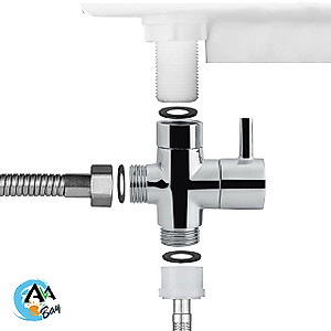AVAbay All Brass T-Valve with Shut-Off Adapter, 3-Way Tee Connector with Chrome Finish, 3-Way T-Adapter with Shut Off Valve, T Adapter for Handheld Toilet Bidet Spray, 7/8"×7/8"×G1/2