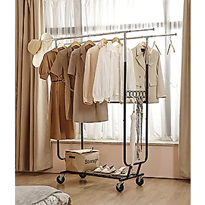LIFEFAIR Clothing Garment Rack Double, 470 lbs Capacity Heavy Duty Clothes Racks for Hanging Clothes Portable Rolling Coat Rack Freestanding on Wheels