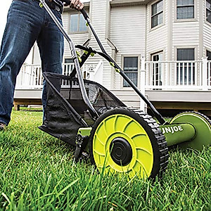 Sun Joe MJ500M 16-Inch Manual Reel Mower w/Adjustable Cutting Height, 6.6-Gallon Removable Grass Catcher, 5 Steel Blades, 2-Wheels