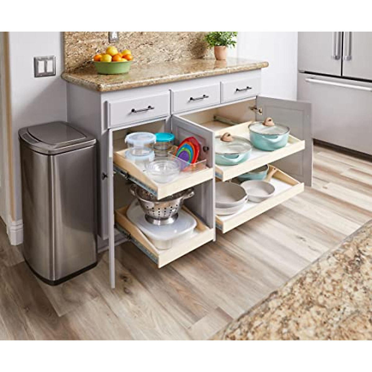 Slide-A-Shelf Made-to-Fit Slide-Out Shelf: Maple Wood Front with Full Extension Soft Close Rail