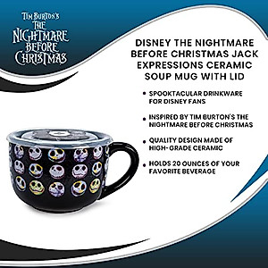 Disney The Nightmare Before Christmas Jack Expressions Ceramic Soup Mug With Vented Lid | Bowl Container For Ice Cream, Cereal | Large Coffee Mugs and Cups, Home & Kitchen Essentials | Holds 20 Ounces