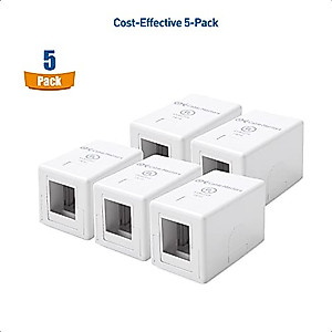 Cable Matters UL Listed 5-Pack 1-Port Keystone Jack Surface Mount Box in White