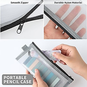 Sibba 3 Pieces Pencil Case Set, Clear Exam Pencil Pouch, Nylon Mesh Zipper Pen Storage Pouch, Makeup Bag for Women, Multipurpose Zipper Pencil Bags for Travel, Office Organization