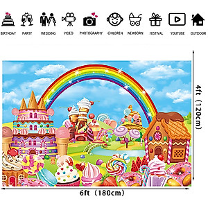 Candyland Theme Party Backdrop Cartoon Rainbow Lollipop Sweet Donut Ice Cream Photography Background for Kid Adult Ice Cream Birthday Party Decoration Banner Baby Shower Photo Props