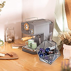 ELLDOO Black Glass Coffee Pods Holder, 15 Sided Geometric Box Coffee Pod Organizer for K Cup Espresso, Tea Bags Sugar Packets Coffee Capsule Storage Holder for Kitchen Coffee Bar Office Desktop Counter