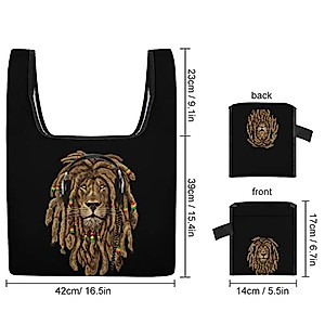 Rock Rasta Lion Printed Reusable Grocery Bag with Handle Foldable Shopping Tote Bags Portable for Supermarket Camping