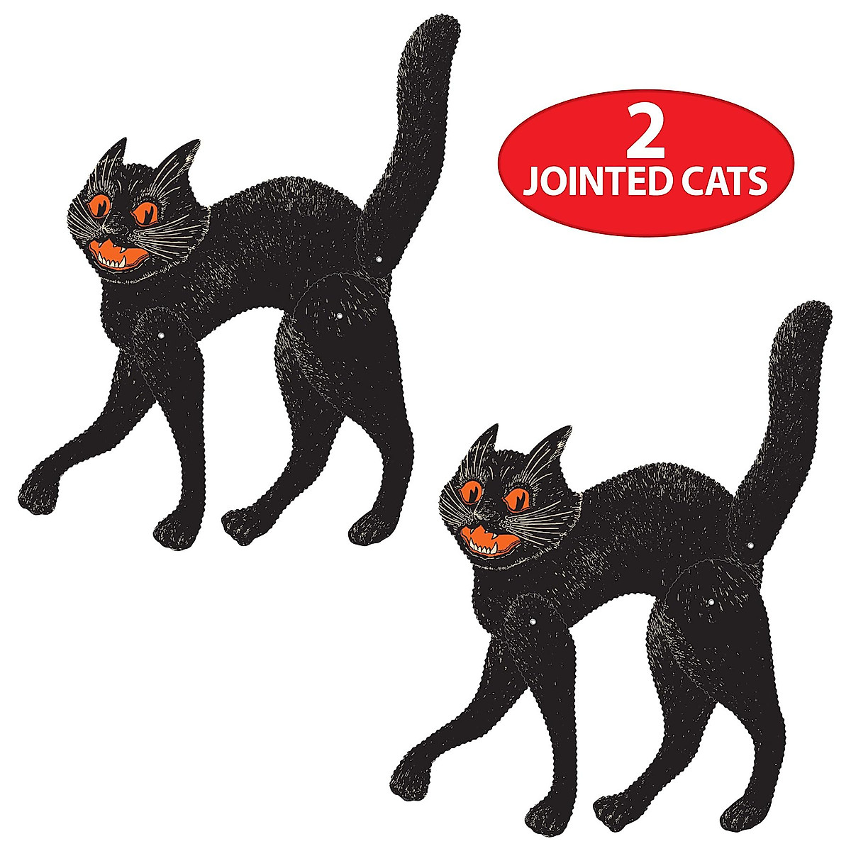 Beistle 2 Piece 20.5" Vintage Halloween Jointed Scratch Cats For Spooky Party Supplies, Made In USA Since 1900, Black/Orange