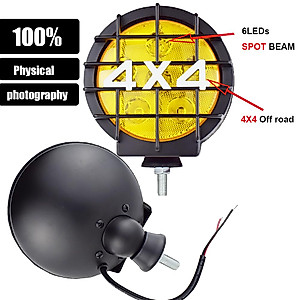 JALN7 LED Spotlight Off Road Amber 4X4 Fog Driving Light 6.3" Spot Yellow Bar Auxiliary work Lamp Round for UTV SUV Boat Jeep Car Truck, 2 years Warranty 2PCS