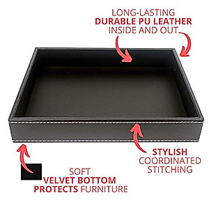 Valet Tray, Dresser Organizer, Desk Tray, Bedside Organizer, Key Bowl, Nightstand Organizer for Men, EDC Tray, Black PU Leather, 10.3 x 8.3 x 1.6 inches