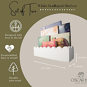 White Floating Shelves for Wall Kids - Scalloped Shelves Set of 2 - Wood Nursery Book Shelves - Preassembled Baby Bookshelf - Cloud Shelves for Nursery - Toddler Bookshelf for Nursery Bookshelf