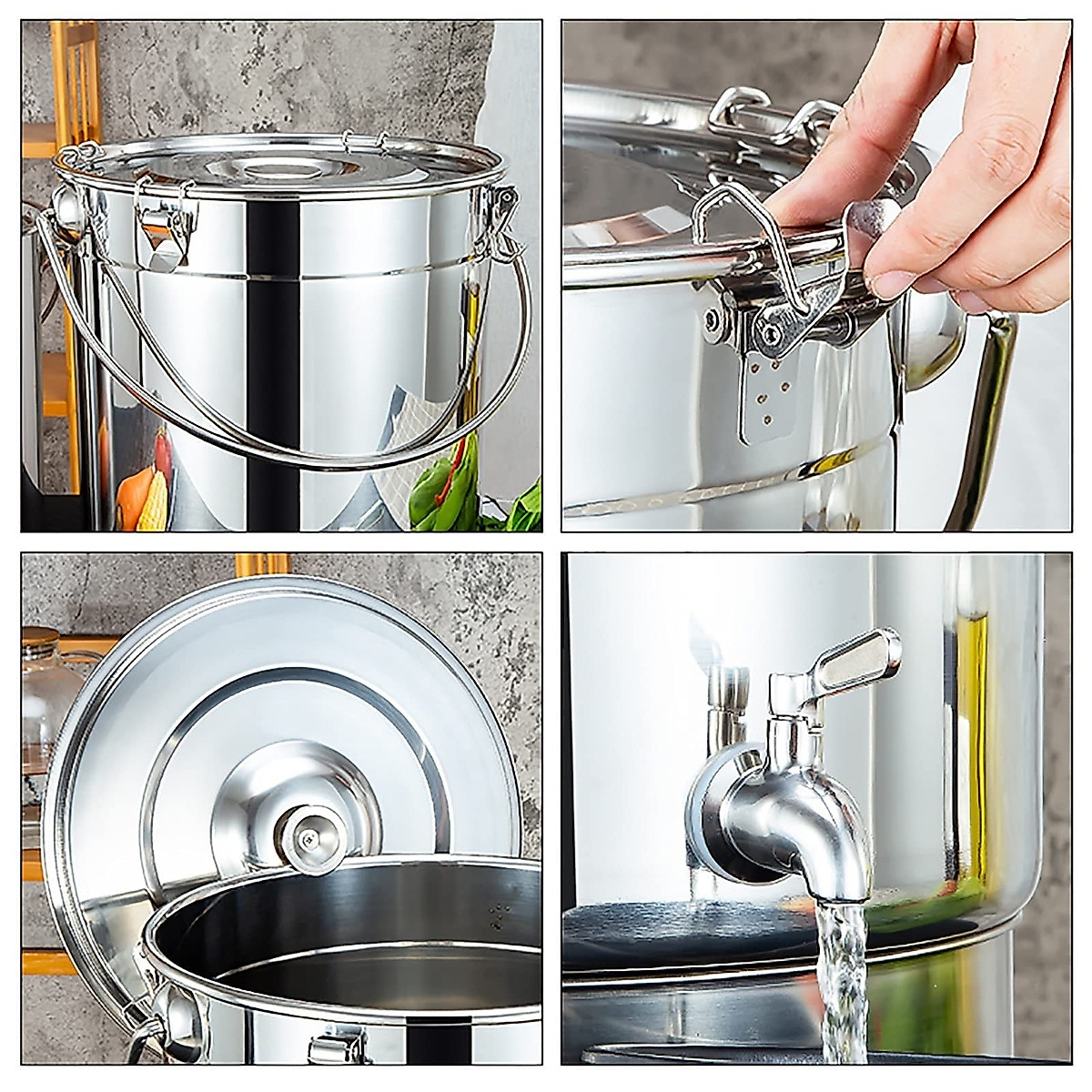Stock Pot - Soup Pot With Lid, Stock Pot, 201 Stainless Steel Soup Bucket/Sealed Bucket/Transportation Bucket, Wine Tank With Tap, For Water Milk Tea Milk Storage Bucket (Size : 34L)