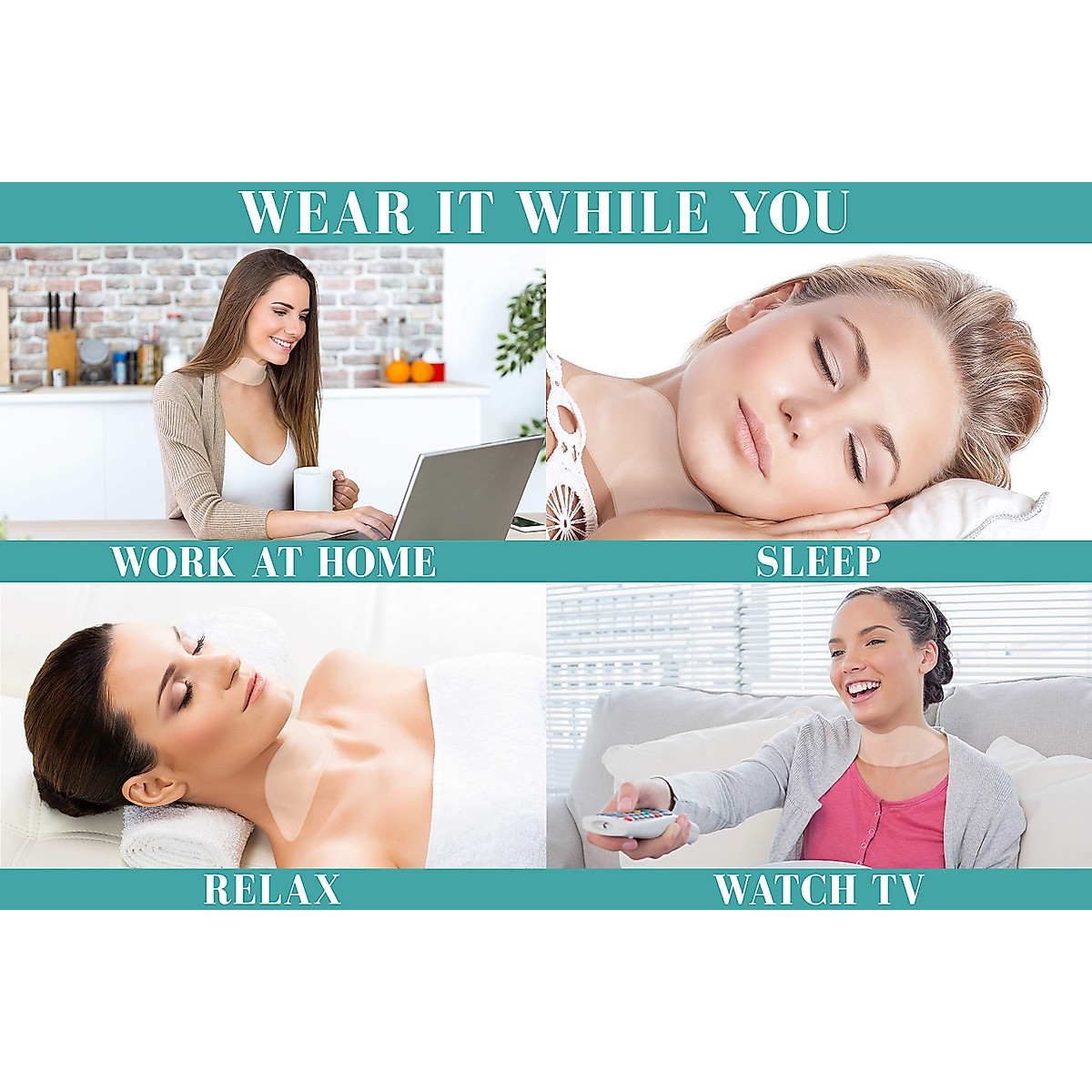 Neck Wrinkle Patches - Advanced Anti Aging Neck Wrinkle Pads for More Visible Skin Firming & Neck Tightening - Overnight Reusable Silicone Wrinkle Patches - Crepe Erase & Neck Lift (1-mo Supply)