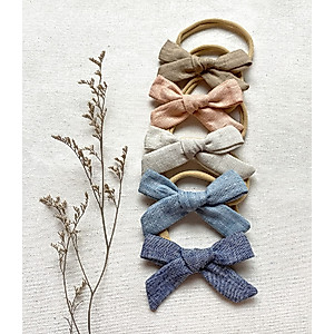 Cherssy Baby Girl 100% Original linen Bows Headbands, 10pcs Super Stretchy Nylon Hairbands For Newborn Infant Toddler