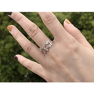 RMREWY 925 Sterling Silver Double Name Ring Personalized Name Ring Adjustable Name Ring Custom Mother Day Jewelry Birthday Gift for Women Mom, Size 5-12