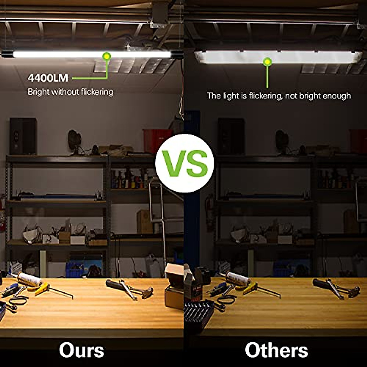 hykolity Linkable LED Shop Light for Garage, 4400lm, 4FT 42W Utility Light Fixture, 5000K Daylight LED Workbench Light W/Plug [250W Equivalent] Hanging or Surface Mount, Black - 4 Pack ETL