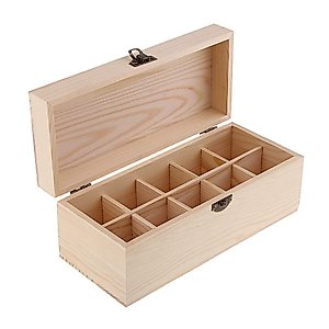 Wood Essential Oil Storage Box Case Wooden Organizer Holds Bottles 5ml, 10ml, 15ml and 30ml Wood Holder for Carrying Home Storage Aromatherapy Display - 10 Grids