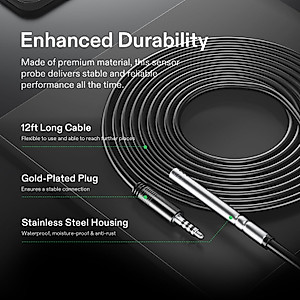 VIVOSUN Temperature & Humidity Sensor Probe, Waterproof Stainless Steel Environmental Monitoring Probe for GrowHub Controller E42/E42A, AeroLab THB1/THB1S, 12ft