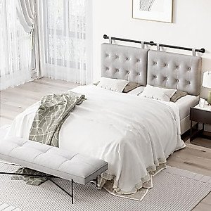 Yojoker Wall Mounted Headboard Queen, Hanging Upholstered Headboards for Queen Size Bed, Boho Floating Dorm Bed Headboard, Upholstery Button Tufted Wall Head Board for Bedroom-Grey