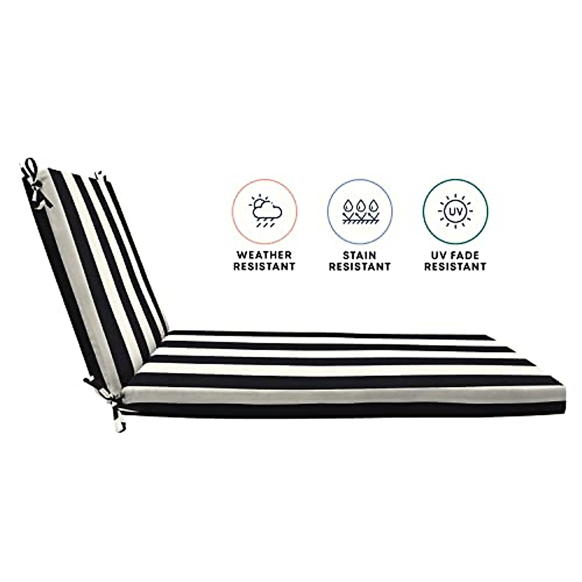 Honeycomb Outdoor Cabana Stripe Black & Ivory Chaise Lounge Cushion: Recycled Fiberfill, Weather Resistant, Reversible, Comfortable and Stylish Patio Cushion: 22.5" W x 70" L x 3.5” T