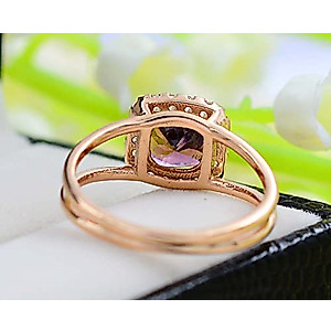 Natural Pink Tourmaline 7 MM Cushion Cut Gemstone 925 Sterling Silver October Birthstone Solitaire Unisex Ring For Christmas Gift (Rose Gold Rhodium Plated Silver, 8.5)