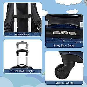 Olakids Kids Luggage Set, 16’’ Carry on Suitcase and 12’’ Travel Backpack with Rolling Spinner Wheels for Boys Girls, 2 Pcs Trolley Case Gift for Children Toddlers (Space Dinosaur)