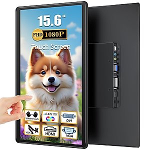 COOLHOOD Touchscreen Monitor 15.6 Inch FHD1920×1080P IPS HDR 60Hz Touch Screen Monitor HDMI VGA DVI Touch Monitor with 10-Point Multi-Touch VESA Monitor with Speakers Touchscreen for Laptop Mini PC