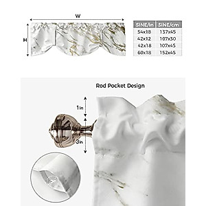 Tie Up Valance Curtains Rod Pocket 42 x 12In, White Gold Marble Short Curtain for Kitchen Cafe Bedroom Living Room Window, Thermal Insulated Decor Valances for Windows, Wild Symbol