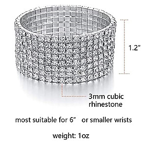 Zealmer Women Clear Rhinestone 8 Row Stretch Bracelet Silver Tone(small)