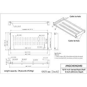 Jingchengmei 2 Pack of 1U Disassembled Vented Cantilever Server Rack Mount Shelf 8" (203mm) Deep for 19" Network Cabinet or Equipment Rack (8V2PC)