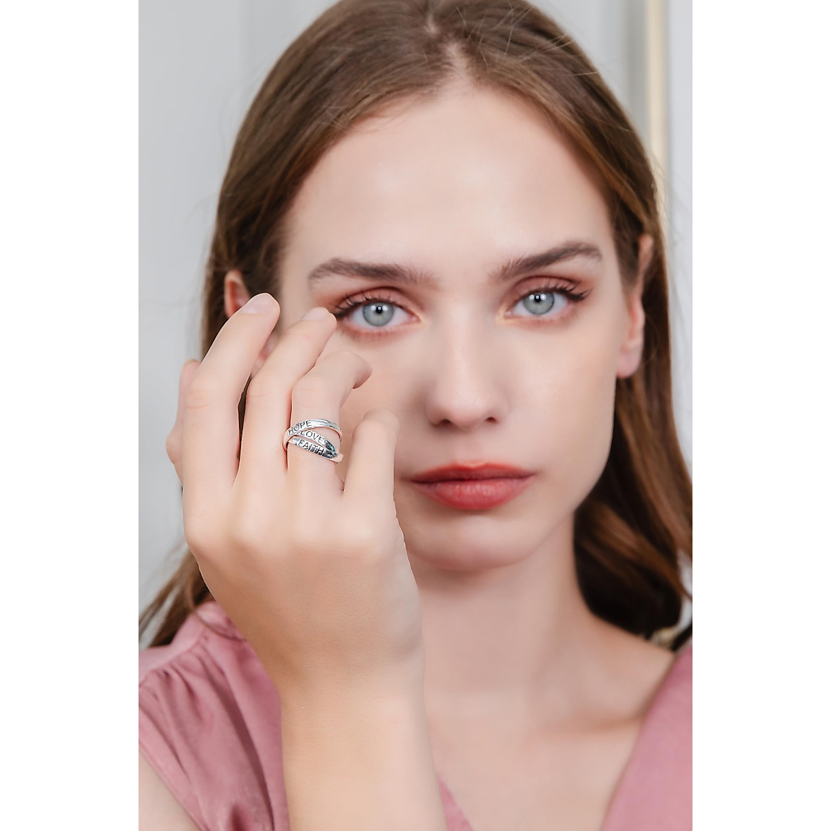 Hoops & Loops Sterling Silver HOPE FAITH LOVE Inspirational Triple Interlocking Ring, Size 7