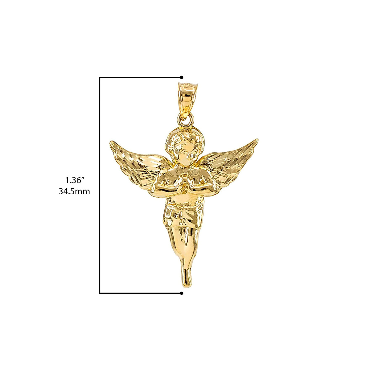 Religious Jewelry 14K Yellow Gold 1-2/5" Tall Angel Heavenly Guardian Pendant Charm - Small