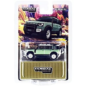 Land Rover Defender 110 with Roof Rack Light Green Metallic with White Top 1/64 Diecast Model Car by Tarmac Works