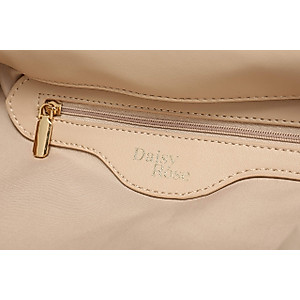 Daisy Rose Quilted Chevron Shoulder Cross Body Bag with Top Handle, PU Vegan Leather - Beige