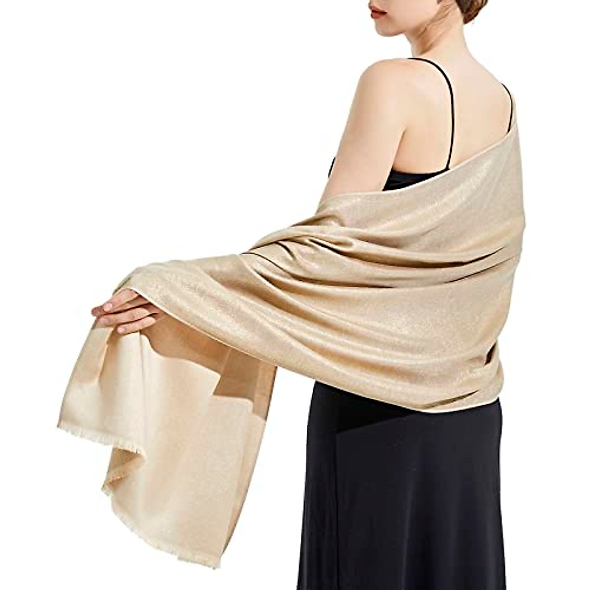 Ciormis Shawls and Wraps for Evening Dresses Gold Attractive Pashmina Scarf Shawl Wrap for Evening Party(Gold)