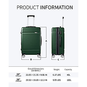 Zitahli Luggage Sets 2 piece, Expandable Suitcase Set, Hardside Luggage with TSA Lock Spinner Wheels YKK Zippers, 20in 28in (Dark Green)