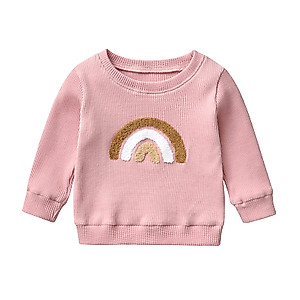 Kulcerry Infant Baby Boy Girl Rainbow Sweatshirt Crewneck Pullover Sweater Long Sleeve Shirt Fall Winter Clothes (Pink, 9-12 months)