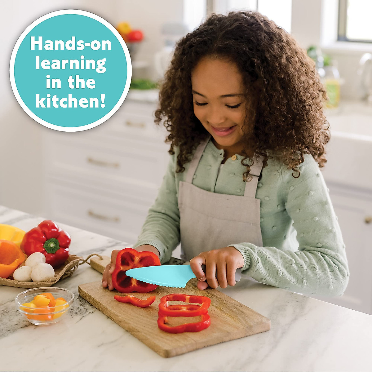 Playful Chef: Safety Knife Set for Kids – 3 Knives Plastic Blades with Serrated Edges – Safe for Little Hands, Ages 5 & up - Dishwasher Safe