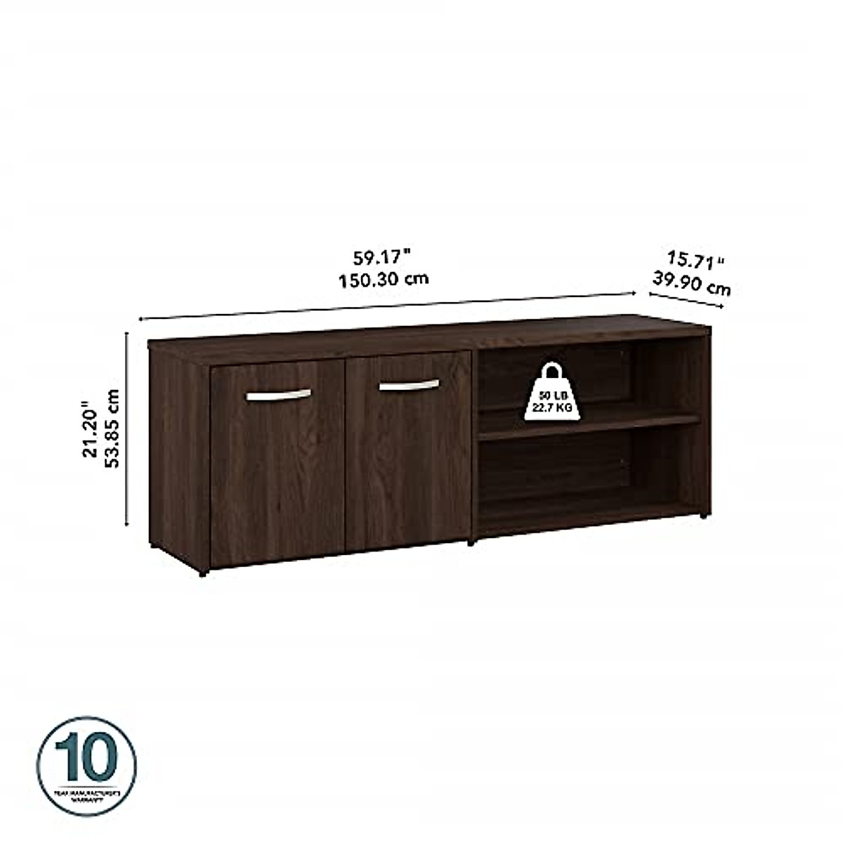 Bush Business Furniture Studio C Low Storage Cabinet with Doors and Shelves, Black Walnut