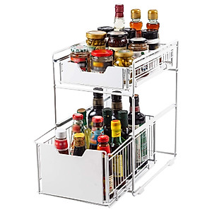 MAXCOOK 2 Tier Sliding Cabinet Basket Organizer Multifunctional Storage Organizer Holder, Under Sink Pull Out Organizer for Cabinet –Sliding Drawer Shelf, Size 8.7W x 14.6D x 18.5H(Inch)