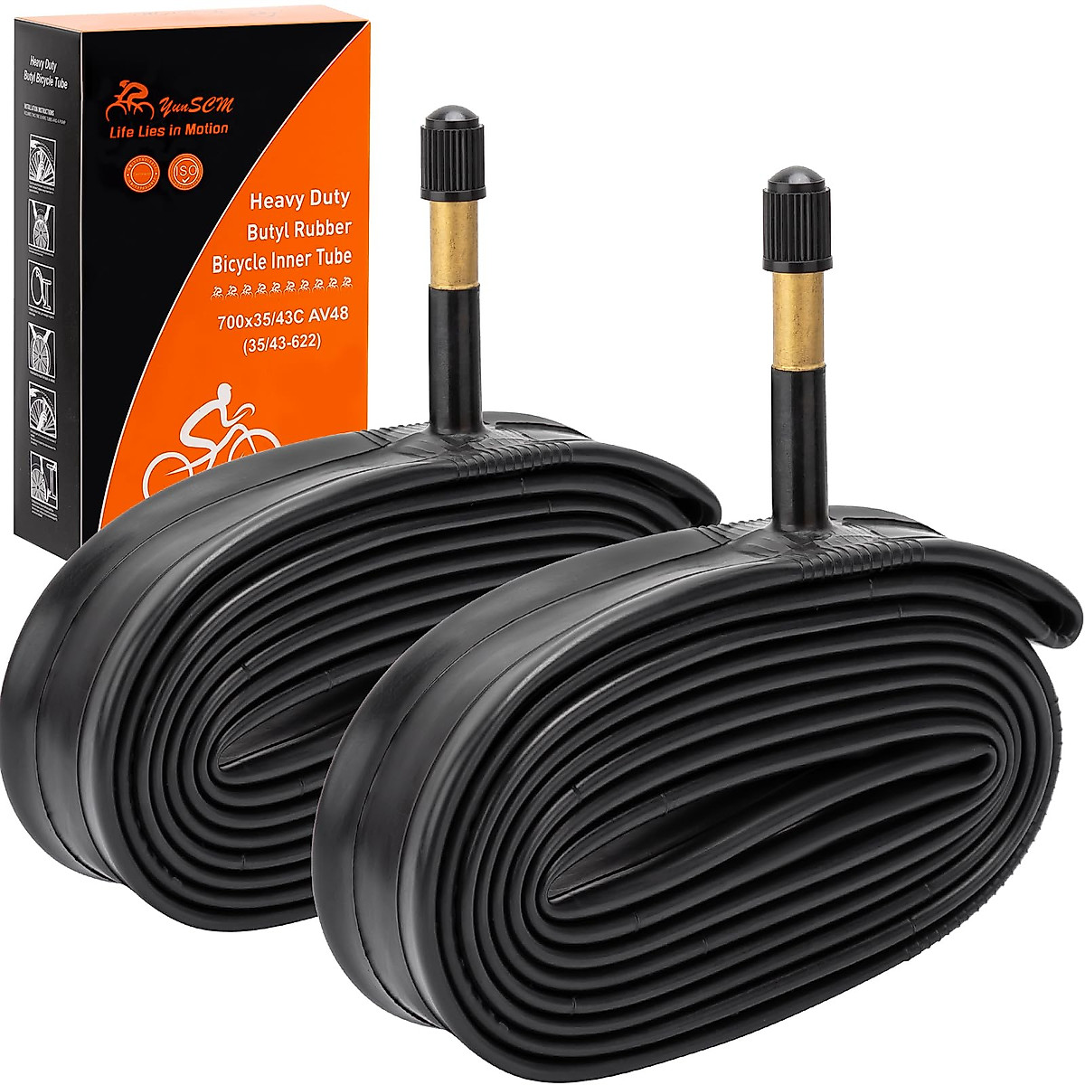 700C Heavy Duty Bike Tubes 700x35C/38C/40C/43C AV48 Schrader Valve (35/43-622) 700C Bicycle Inner Tubes Compatible with 700x35C 700x36C 700x37C 700x38C 700x40C 700x42C 700x43C Bike Tire Tubes 2-PCS
