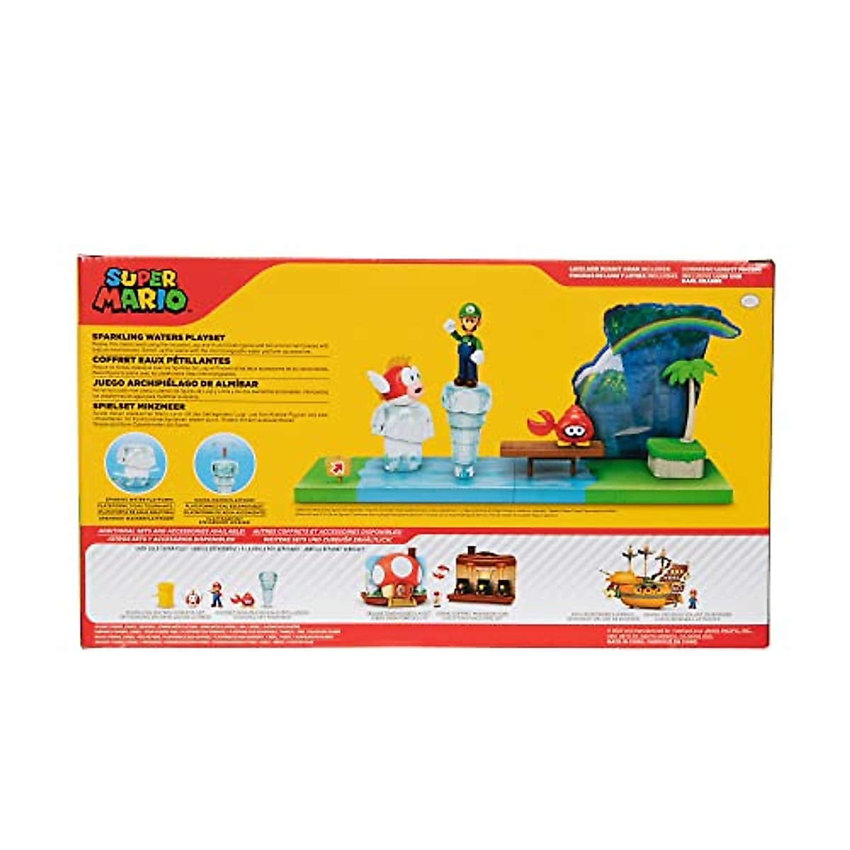 Super Mario Sparkling Waters Action Figures Playset Includes 2.5 Inch Luigi & Red Huckit Crab with Interactive Pieces