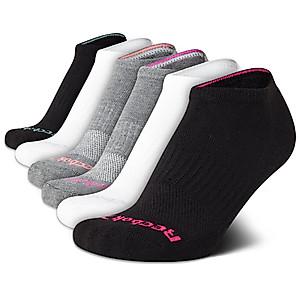 Reebok Women's Low Cut Socks - 6 Pack Performance Cushion Comfort No Show Socks - Breathable Athletic Socks for Women (4-10), Size 4-10, Black/White/Grey