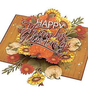 POPWOW Happy Thanksgiving Pop Up Card, Pumpkin, Flowers, Envelopes, Thanks Giving Themed, Thankful 3D Popup Greeting Cards, Ideal Gifts for Mom, Sister, Grandma, Girl, Women, 5x7